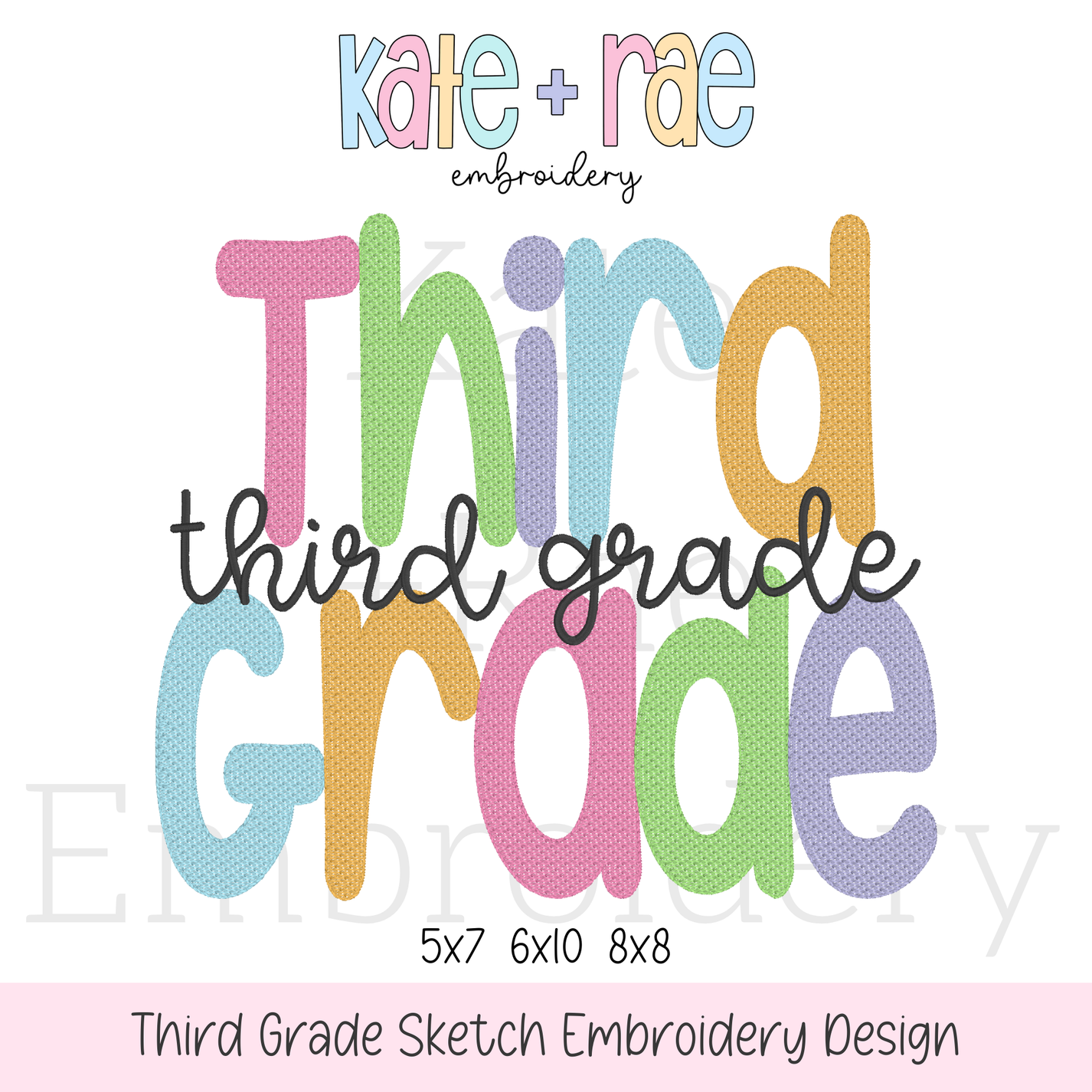 Third Grade Sketch Stitch Embroidery Design – Kate + Rae Designs