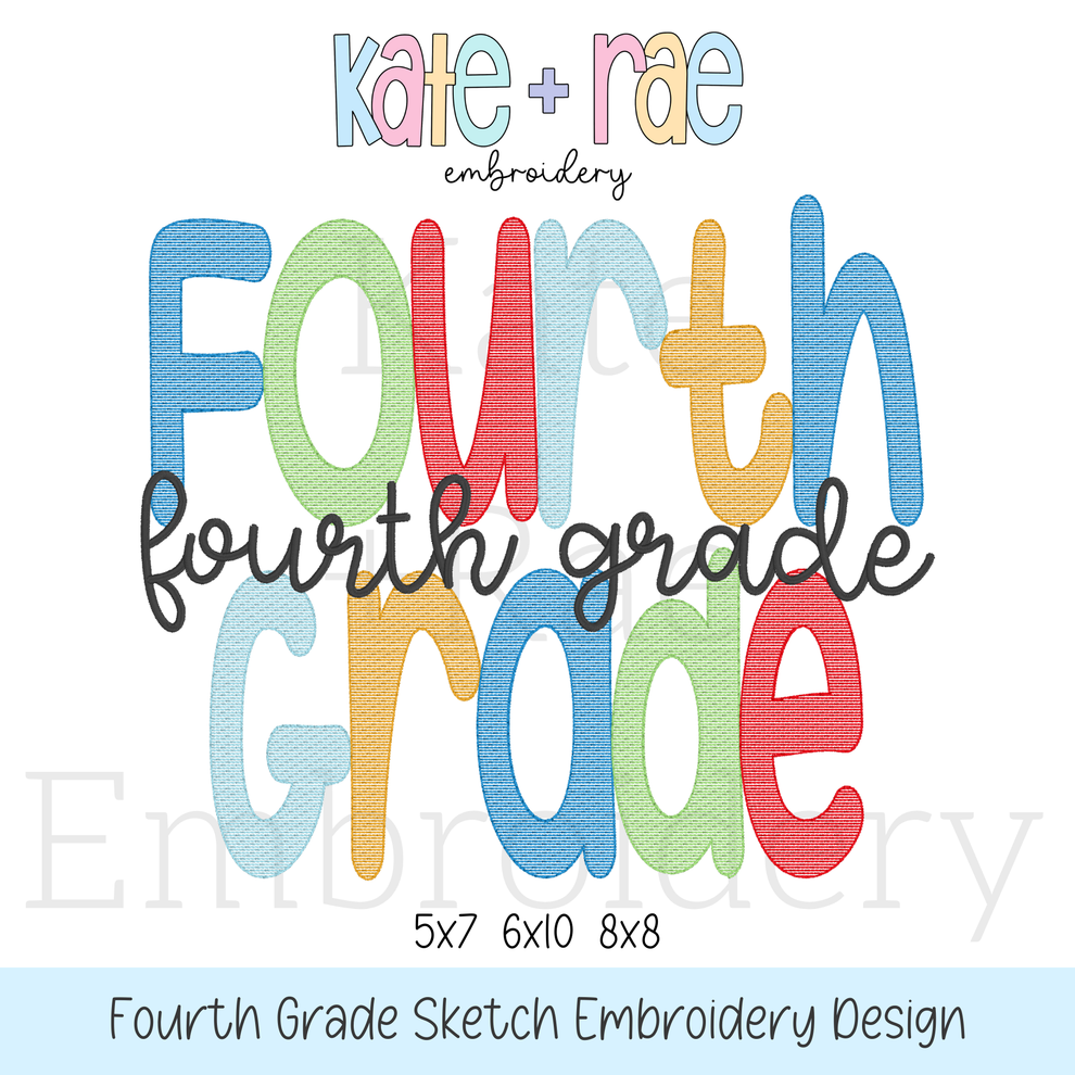 Fourth Grade Sketch Stitch Embroidery Design – Kate + Rae Designs