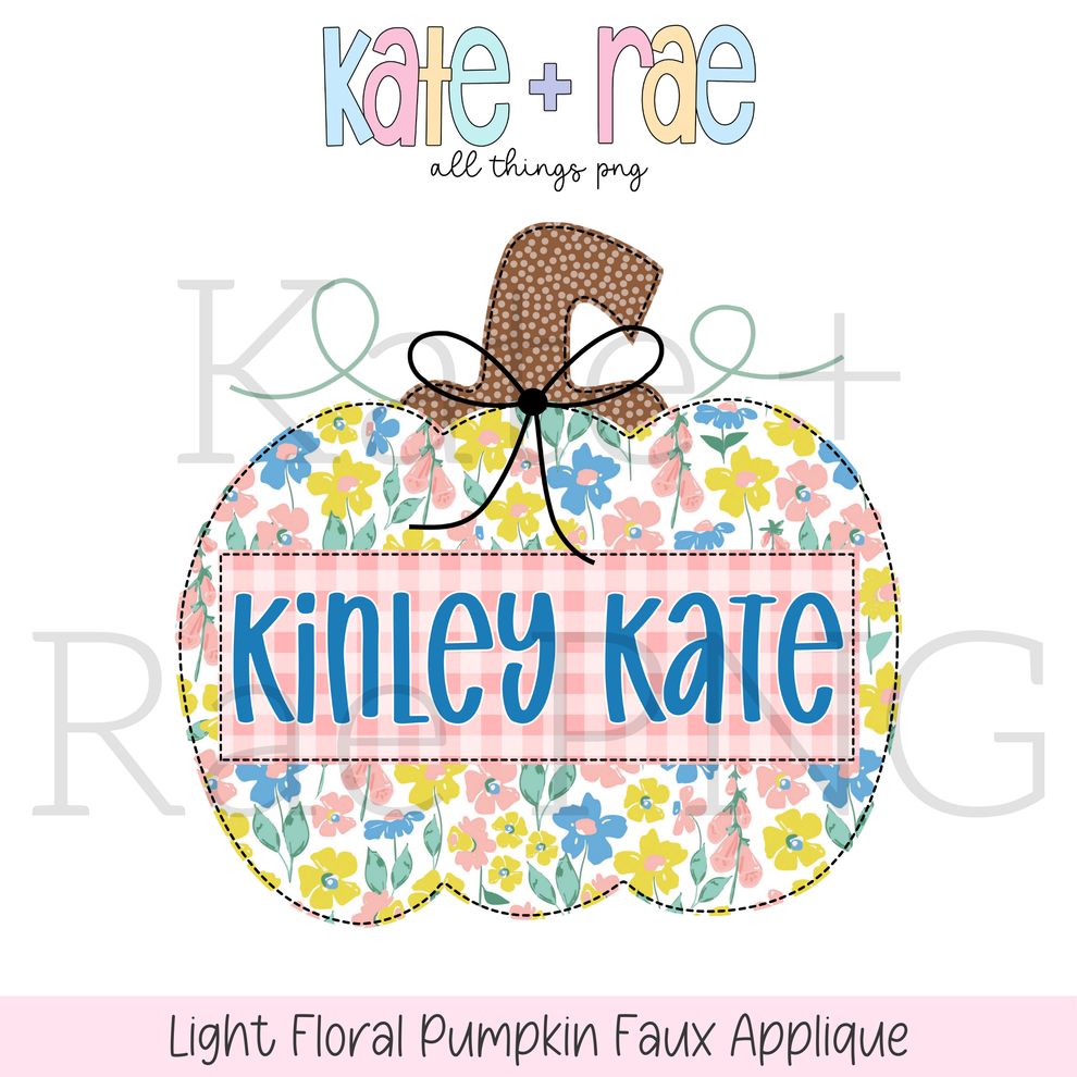 Light Floral Pumpkin Faux Applique PNG – Kate + Rae Designs