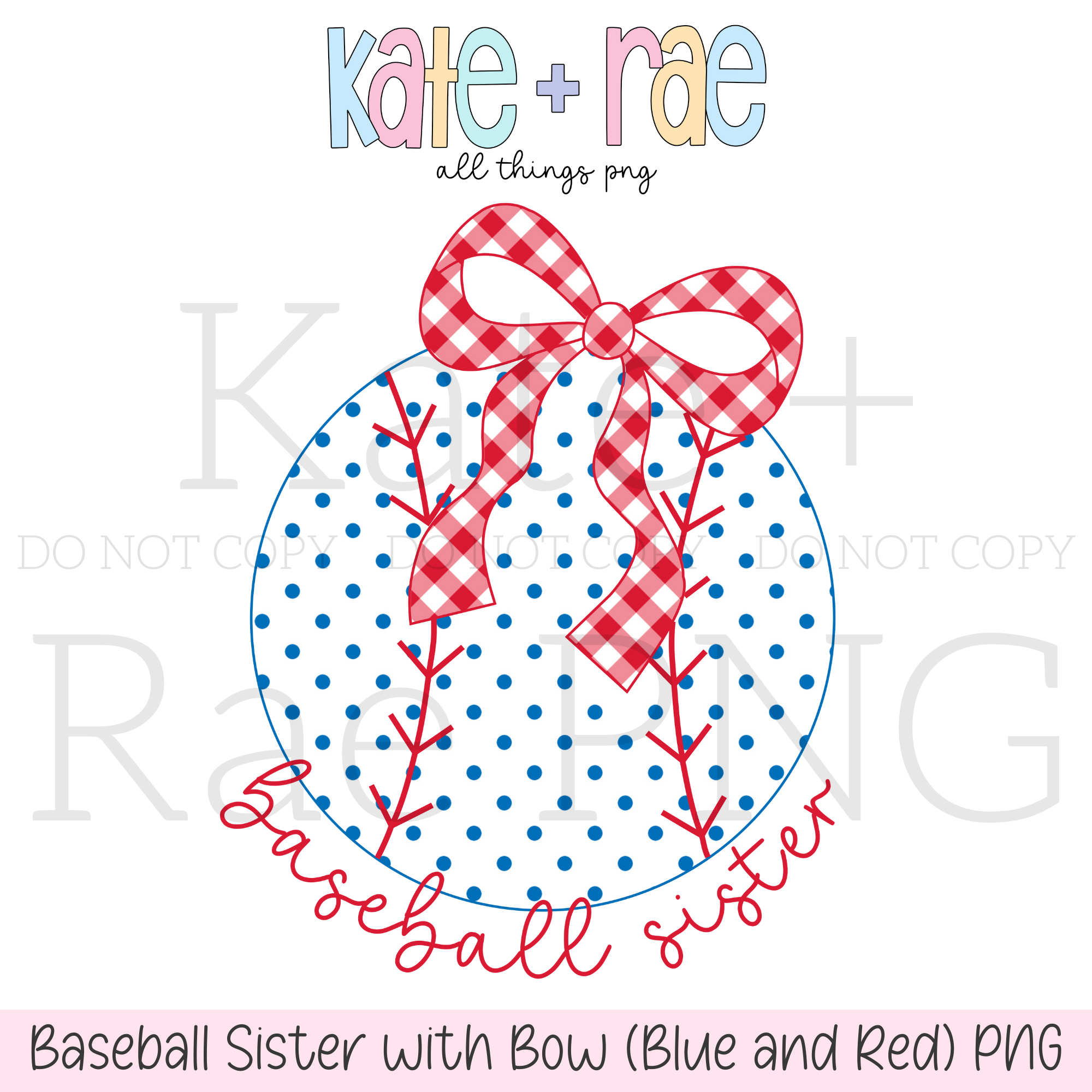 Girls Baseball Sister with Merritt Bow PNG (Blue & Red) – Kate + Rae ...