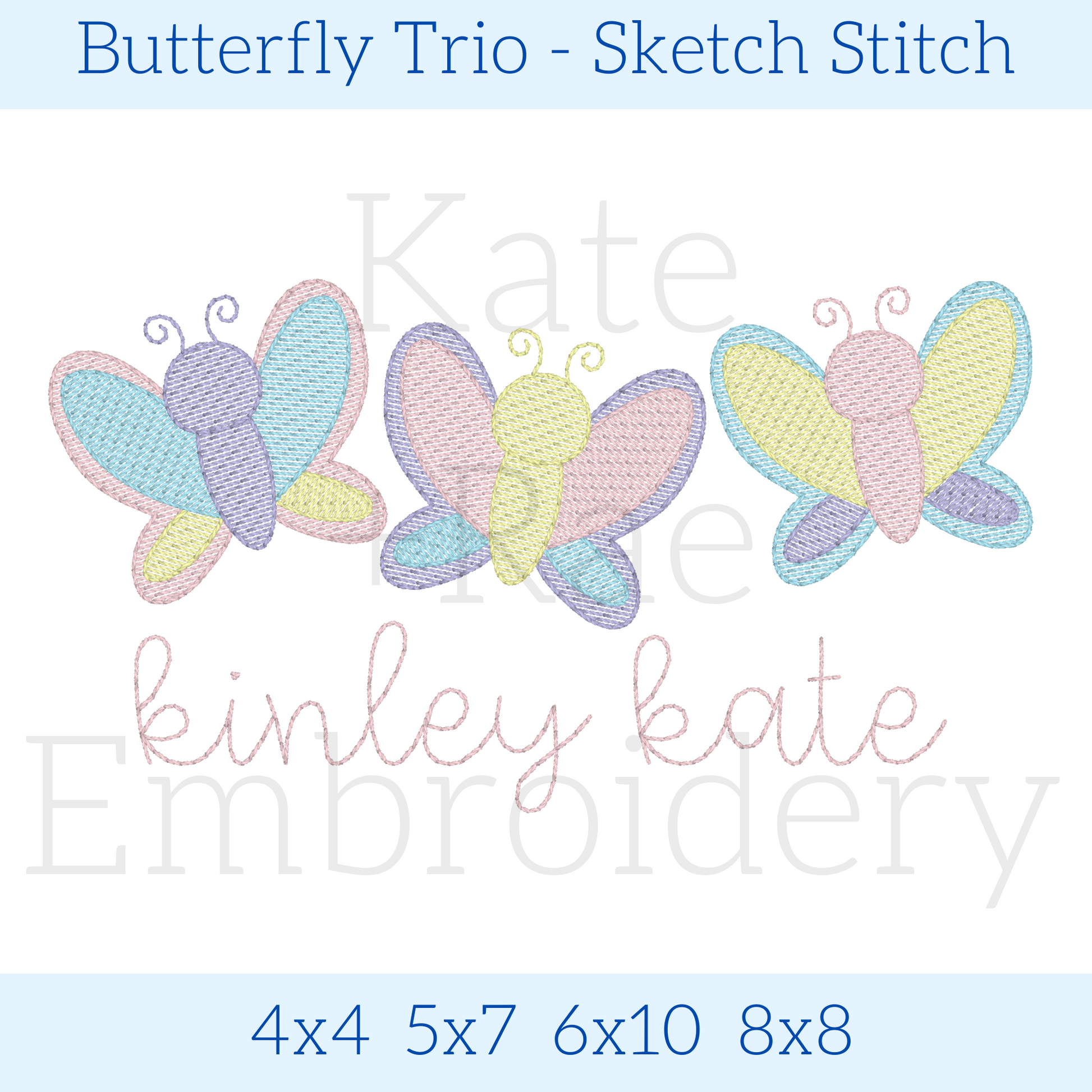 Butterfly Trio Sketch Stitch Embroidery Design – Kate + Rae Designs