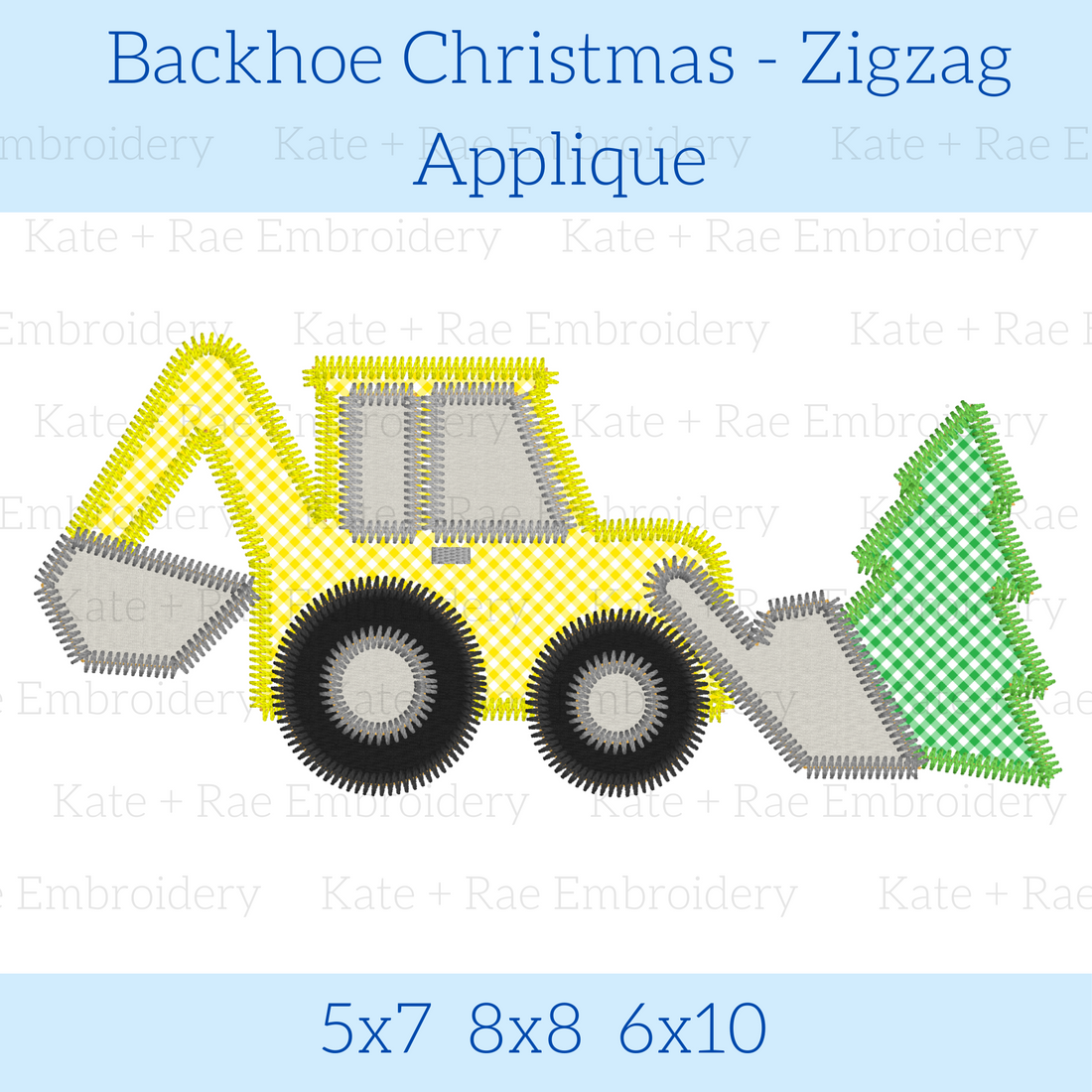 Backhoe Christmas Zigzag Applique Embroidery Design – Kate + Rae Designs