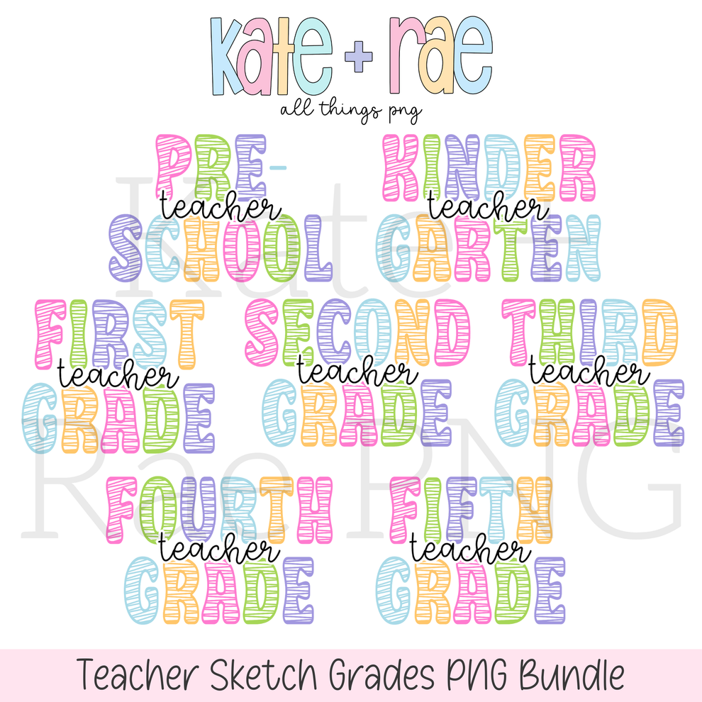 Teacher Sketch Style Grade PNG Bundle – Kate + Rae Designs
