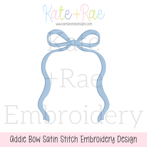 Addie Bow Satin Stitch Applique Embroidery Design – Kate + Rae Designs