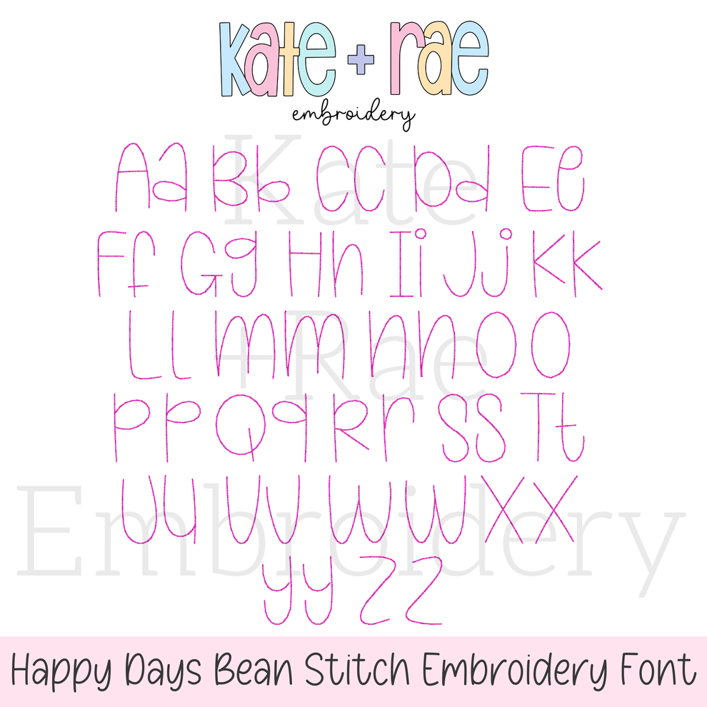Happy Days Bean Stitch Embroidery Font – Kate + Rae Designs