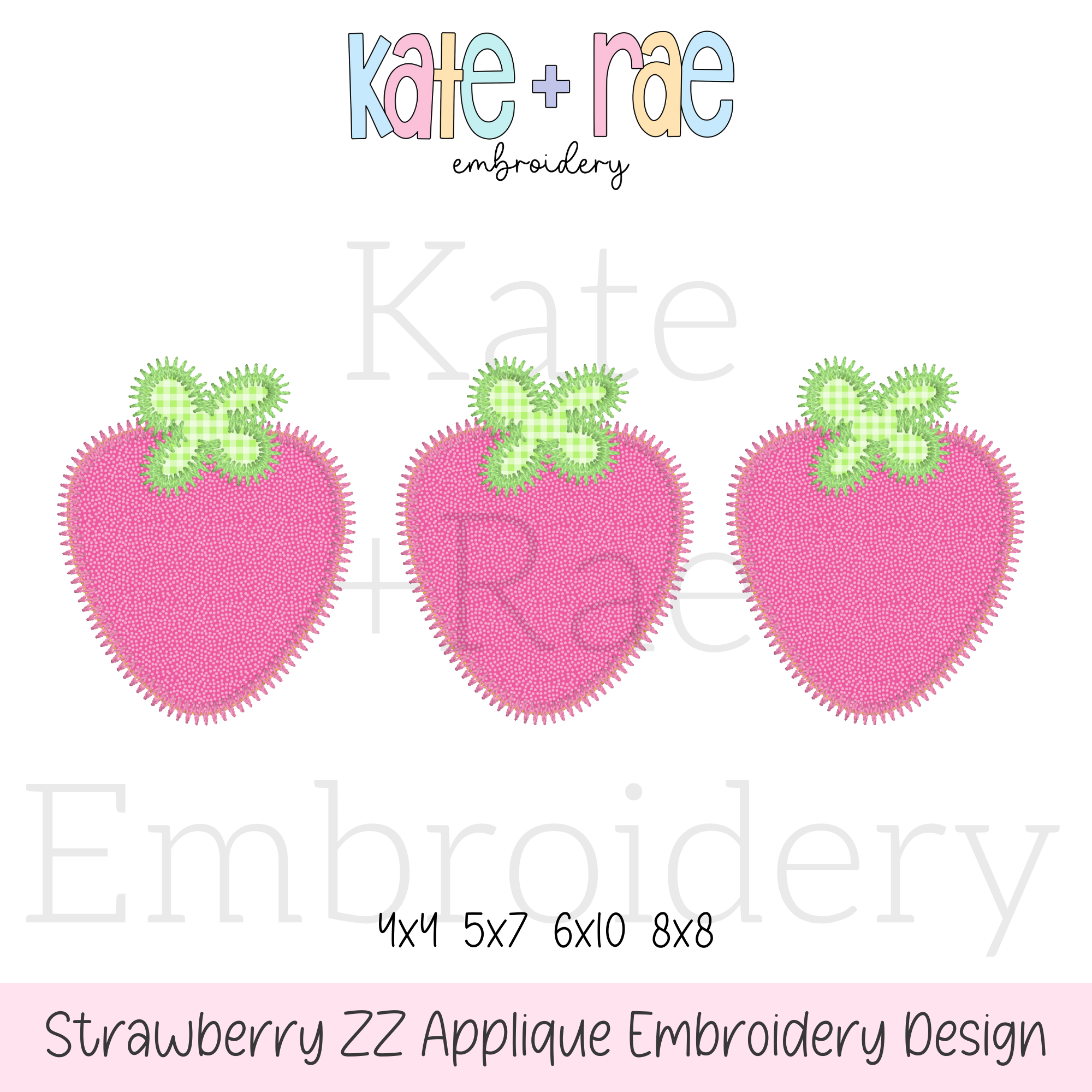 Strawberry Trio Zigzag Applique Embroidery Design – Kate + Rae Designs