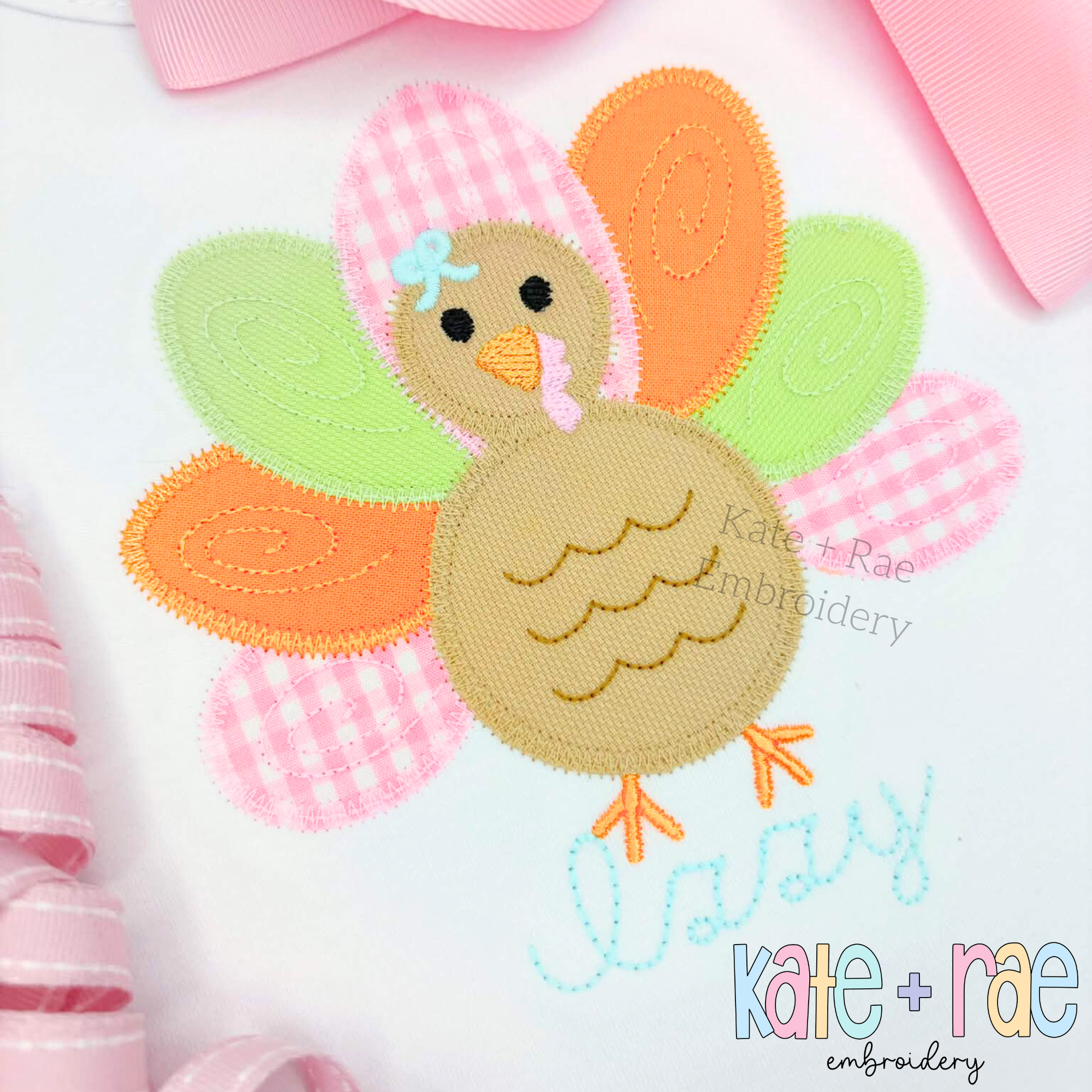 Girl's Thanksgiving Turkey Zigzag Applique Machine Embroidery Design ...