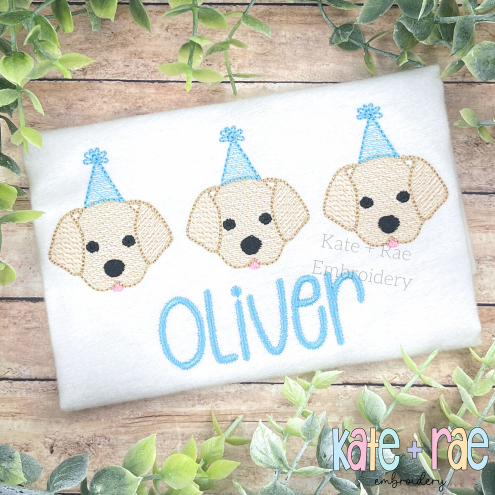 Birthday Labrador Puppy Trio Sketch Stitch Embroidery Design – Kate ...