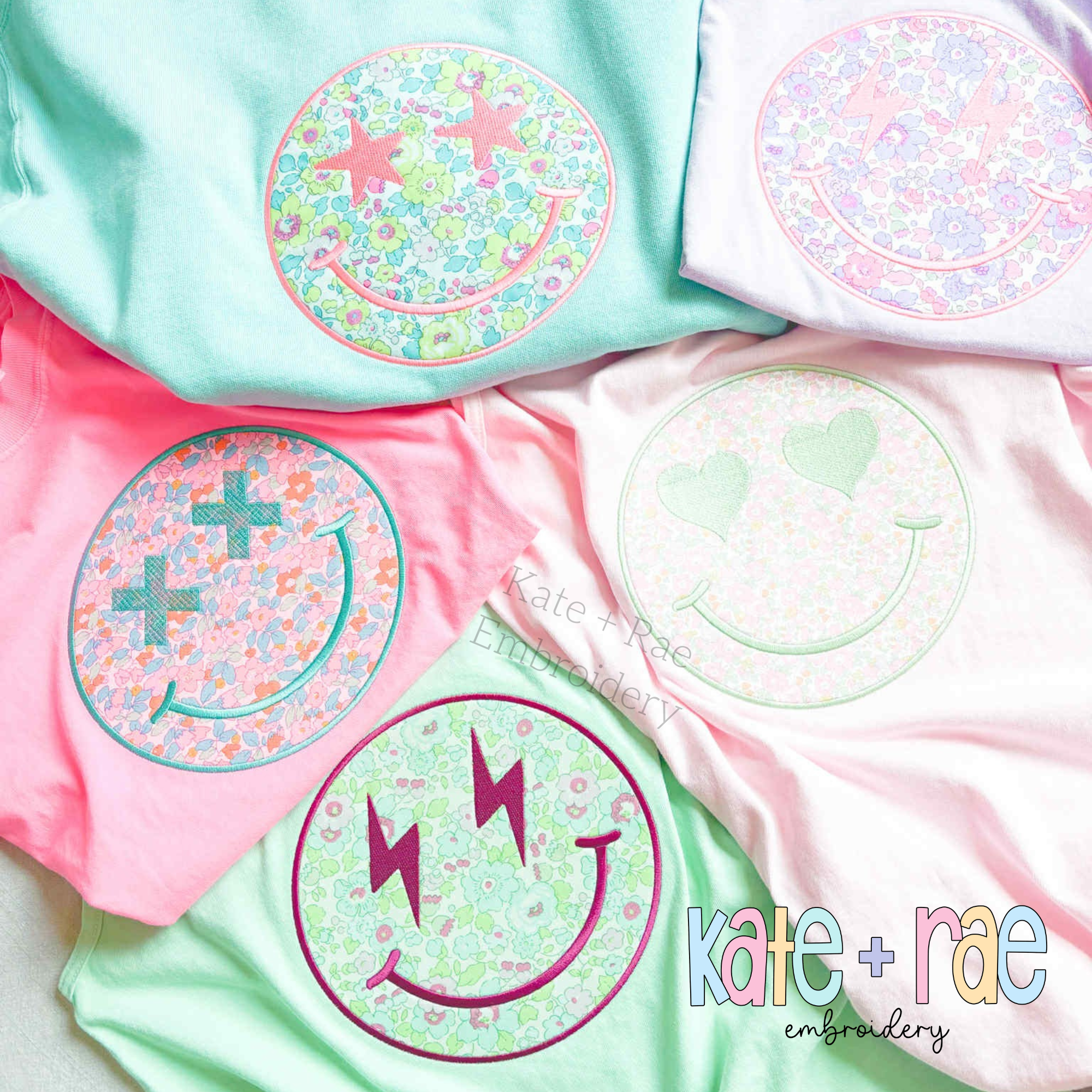 Smiley Face Bundle Satin Stitch Applique Embroidery Design – Kate + Rae ...