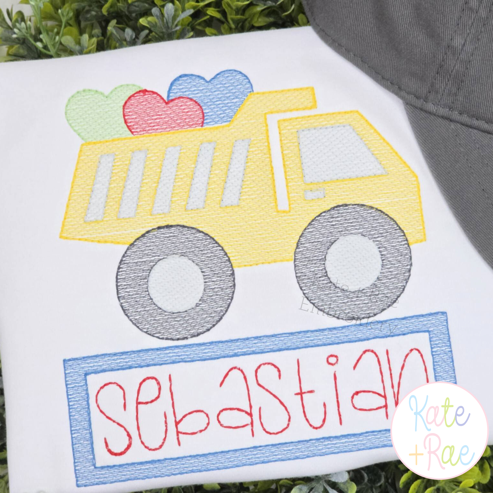 Dump Truck with Name Plate Valentine's Day Sketch Stitch Embroidery De ...