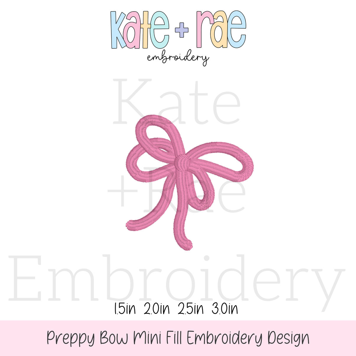 Preppy Bow Mini Fill Stitch Embroidery Design – Kate + Rae Designs