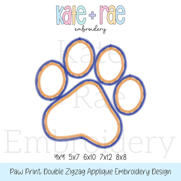 Paw Print Double Zigzag Stitch Applique Embroidery Design – Kate + Rae ...