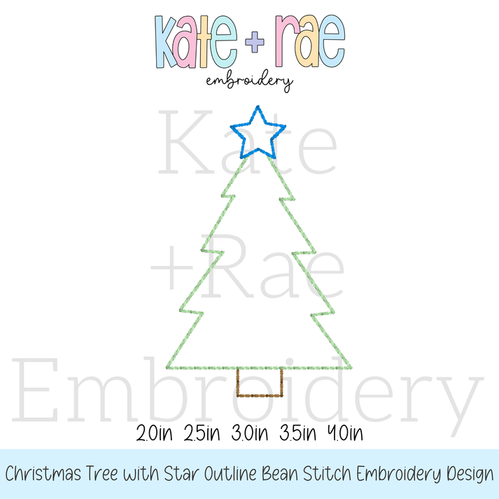 Christmas Tree with Stars Mini Outline Bean Stitch Embroidery Design ...