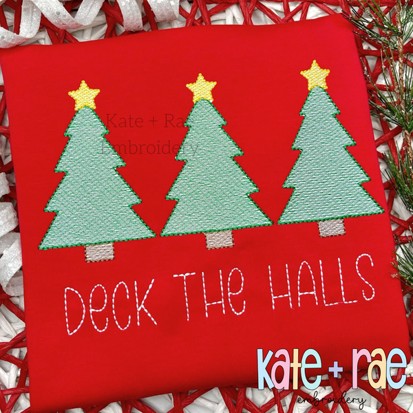 Boys Christmas Tree Trio Sketch Stitch Embroidery Design – Kate + Rae ...