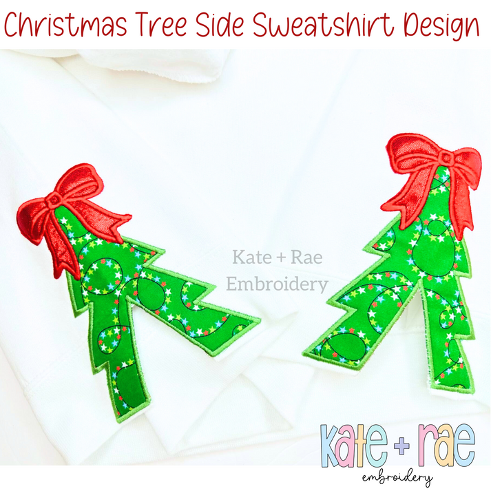 Christmas Tree with Kinley Bow Satin Stitch Applique Embroidery Design ...